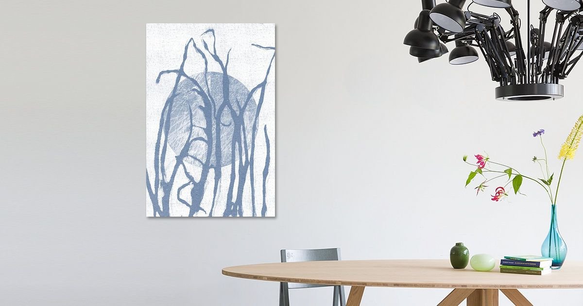 Ikigai. Zon en gras. Abstracte Zen kunst. Japanse stijl in blauw en wit VIII van Dina Dankers op ...